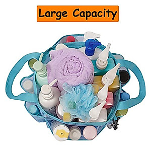 Darunyar Mesh Shower Caddy Tote for College Dorm Room Essentials, Hanging Large Portable Shower Tote Bag Toiletry Organizer with Key Hook for Bathroom Accessories(blue)