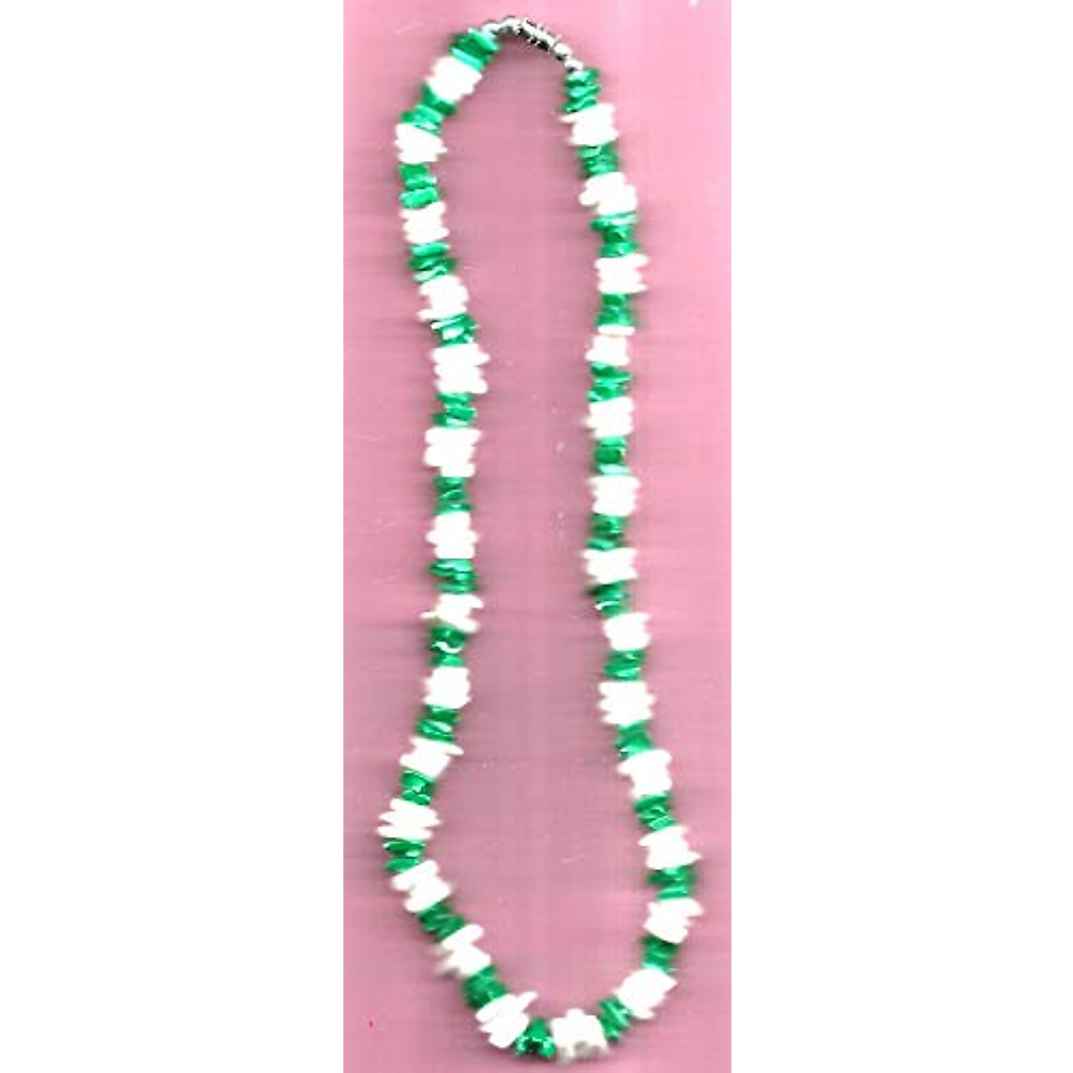18" ROSE CLAM SHELL NECKLACE- FOR TEEN AGES COLOR GREEN AND WHITE
