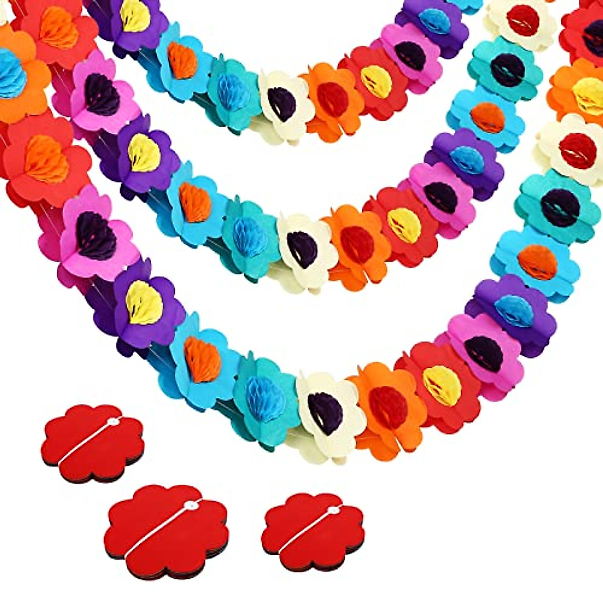 KESOTE Mexican Fiesta Paper Flower Garland Hanging Party Decorations, 3 Pack Rainbow Flower Garland for Luau Summer Cino de Mayo Fiesta Party Decorations