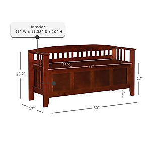 Linon Home Decor Storage Bench with Short Split Seat Storage, Walnut, 50 inchw x 17 inchd x 25.25 inchh.