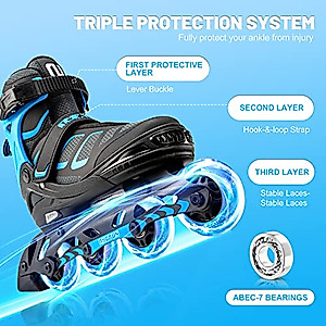 Nyctus Inline Skates for Girls Boys Kids, Adjustable Roller Blades for Children Teens Women Men with Light Up Wheels for Indoor Outdoor