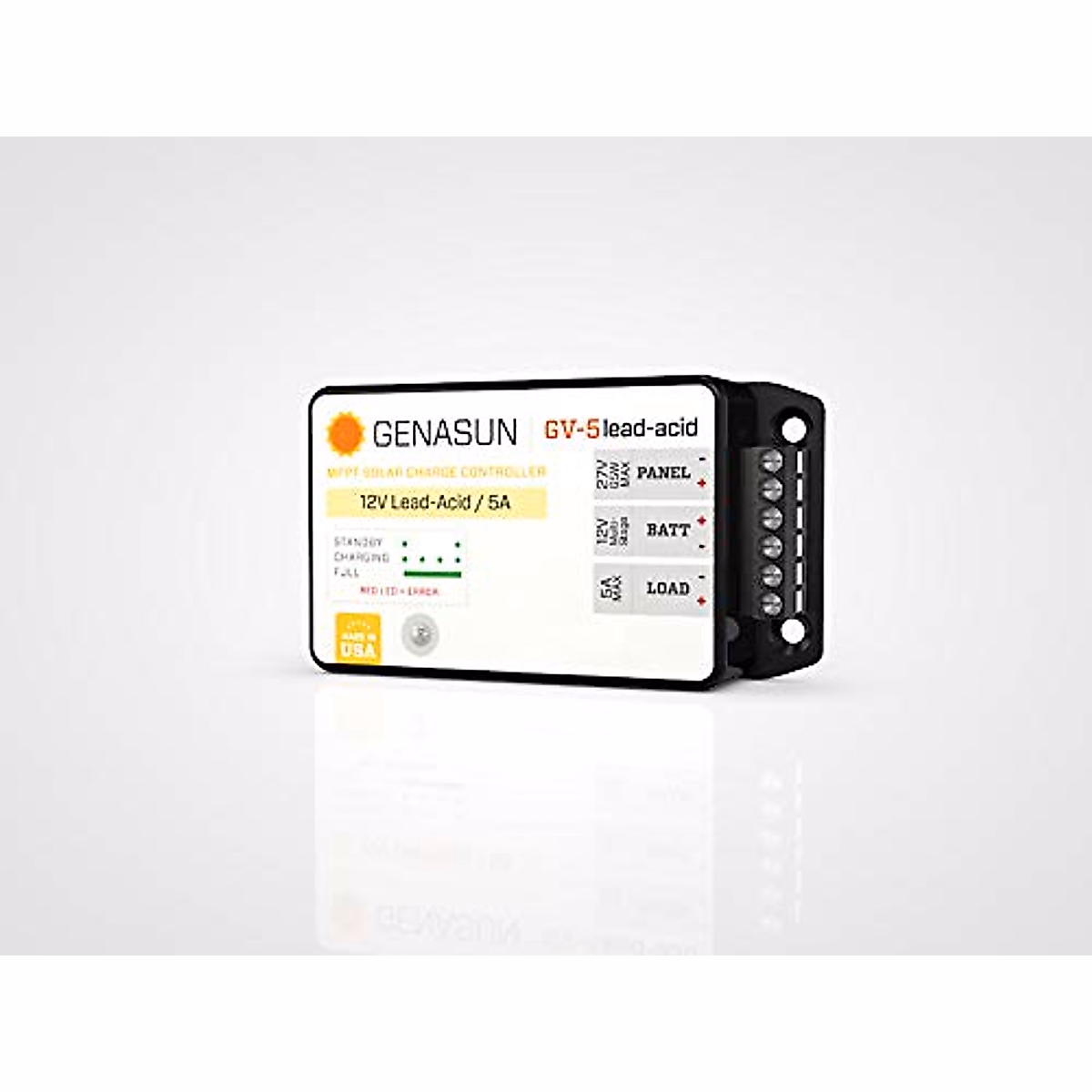 Genasun GV-5-Pb-12V, 5 A MPPT Solar Charge Controller for 12 V Lead-Acid Batteries and 5 A Load Output with Low Voltage Disconnect (LVD)