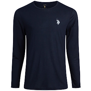 U.S. Polo Assn. Men's Pajama Set - 2 Piece Long Sleeve T-Shirt and Fleece Lounge Pants, Gift Box, Size Medium, Sky Captain
