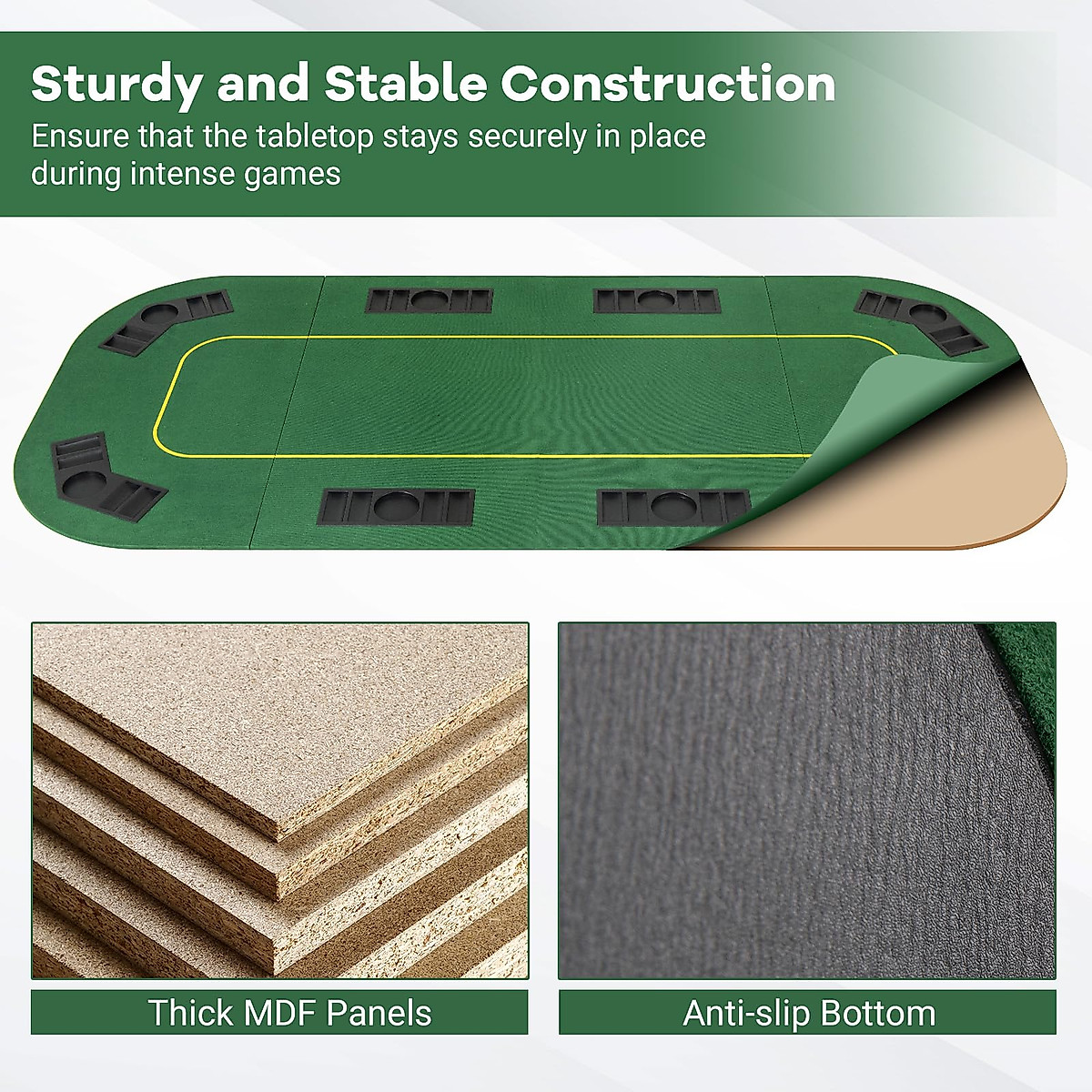 Giantex 79 x 36 Inch Poker Table Top, Foldable 8 Player Texas Holdem Poker Table Topper w/Carry Bag, Cup Holders, Chip Trays, Portable Anti-Slip Blackjack Card Board Poker Mat Layout for Casino