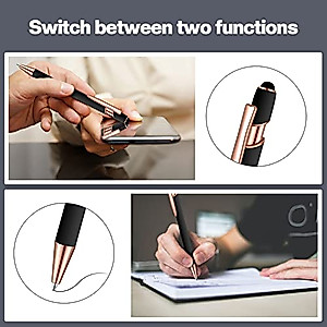 8 Pieces Ballpoint Pen with Stylus Tip Black Ink 2 in 1 Stylus Metal 1.0 mm Medium Point Smooth Pen Rainbow Colorful Rubberized Ballpoint Pen for Touch Screen Tablet (Rose Gold, Black)