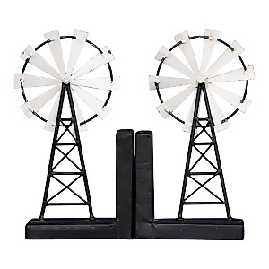 Foreside Home & Garden White Set of 2 Metal Windmill Bookends