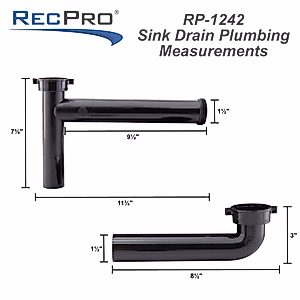 RecPro RV Kitchen Sink Drain Assembly | For Double Bowl Sinks | 1-1/2" Continuous Waste Kit
