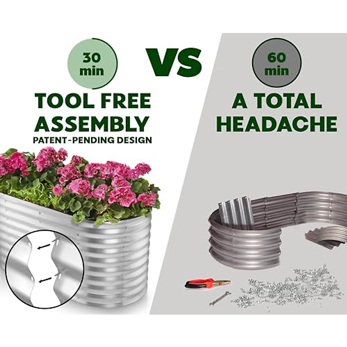 Galvanized Raised Garden Beds Outdoor // 4×2×2 ft Planter Raised Beds for Gardening, Vegetables, Flowers // Large Metal Garden Box (Silver) // Patent Pending Tool-Free Assembly