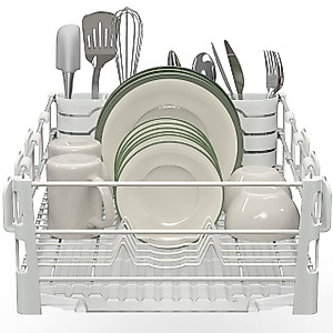 Simple Houseware Dish Rack with Drainers, Mug Holder and Utensil Holder, White
