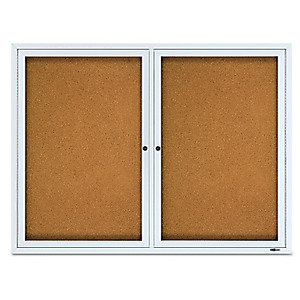Quartet Cork Bulletin Board, 2 Glass Doors, Enclosed, 4' x 3', Outdoor Message Board, Aluminum Frame (2124)