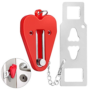 Portable Door Lock,Stainless Steel Travel Door Lock for Security,Portable Security Door Stop (Red)