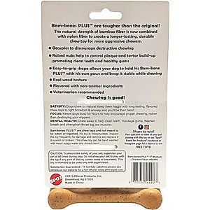 SPOT Bam-bones PLUS T Bone - Bamboo Fiber & Nylon, Durable Long Lasting Dog Chew for Aggressive Chewers – Great Toy for Adult Dogs & Teething Puppies under 60lbs, Non-Splintering, 6in, Chicken Flavor