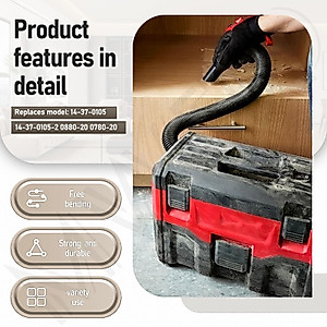 MWEDP 14-37-0105 Vacuum Hose Compatible with Milwaukee M18 Vacuum 0970-20 0880-20 0780-20 (Internal Storage), Fits 18V/28V Wet/Dry Vac Hose Assembly