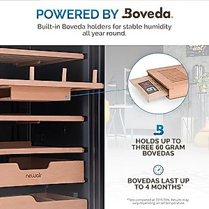 NewAir x Boveda 500 Count Electric Humidor, Spanish Cedar Shelves with Temperature Control, Cigar Humidor Box with Built-In Boveda Humidity Control in Stainless Steel