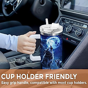 Foxcorner Personalized Wolf 40oz Tumbler with Handle and Straw Gifts for Wolf Lovers, Father's Day Gifts For Men, Gift Ideas on Birthday, Custom Name Insulated Stainless Steel Travel Cup With Lid