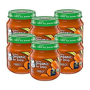Gerber Organic for Baby 1st Foods Baby Food Jar, Carrot, USDA Organic & Non-GMO Pureed Baby Food for Supported Sitters, 4-Ounce Glass Jars (Pack of 6)