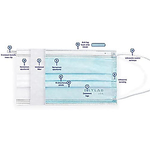 BAYLAB USA ASTM Level 3 Anti-Fog Disposable 3-Layer Face Masks, Bay Blue, Pack of 50