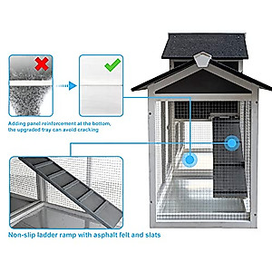 Lifeand Rabbit Hutch Chicken Coops Bunny Cage with Pull Out Tray, Ramp, Lockable Doors,Two Run Cage Outdoor Wooden Small Animal House,Gray