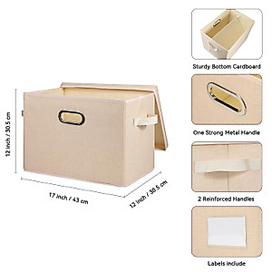 Voova Large Collapsible Storage Bins with Lids, 3 Pack Stackable Line Fabric Cube Storage Organizer, Foldable Closet Storage Boxes Baskets Containers with Cover for Clothes Bedroom Office Home,Apricot