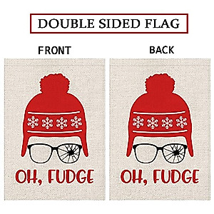 Christmas Winter Garden Flag Hat Garden Flag Oh Fudge Season Farmhouse Decorations Burlap Vertical Double Sided Yard Lawn Outdoor Decor 12.5 x 18 Inch