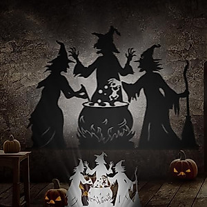 Halloween Witch Decorations Outdoor - 3pcs Witch Metal Yard Stakes, Witch Cauldron Sign Shadow Casters for Halloween Yard Garden Art Decor