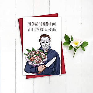 Leinessy Michael Myers Halloween Card for Him Her, Horror Movie Theme Anniversary Card, Murder You with Love and Affection