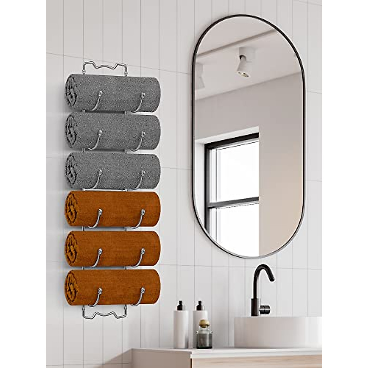 Elbourn Towel Rack Wall Mounted Metal Wine Rack Washcloths Bathrobe Storage Shelf Organizer Hand Towels Holder for Bathroom Cloakroom - Chrome