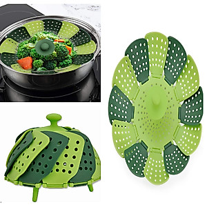 RUITASA Steamer Basket Folding, Folding Silicone Steamer Basket, Folding Steamer, Leisure Lotus Steamer Basket for Steaming Food and Vegetable Folding Non-Scratch BPA-Free(Green)