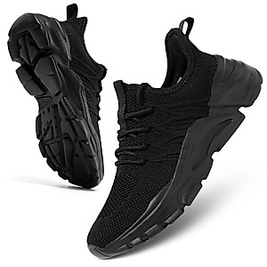 Womens Ladies Walking Tennis Shoes Slip on Lightweight Casual Running Sneakers Soft Sole Comfortable Trainers Black