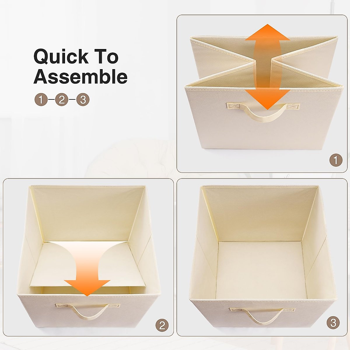 Homneat 13 inch Storage Cubes Bins 6 Pack, Foldable Fabric Cube Storage Bins 13x13x13 inch with Handle, Collapsible Storage Bins for Cabinet and Shelf, Cubical Storage Boxes for Closet Storage, Beige
