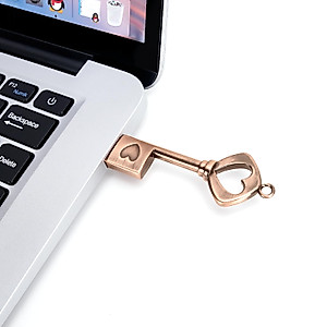 64GB USB 2.0 Flash Drive, BorlterClamp Memory Stick Retro Metal Love Heart Key Shaped Thumb Drive