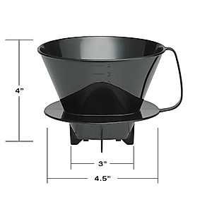 Fino Pour-Over Coffee Brewing Filter Cone, Number 4-Size, Black, Brews 8 to 12-Cups