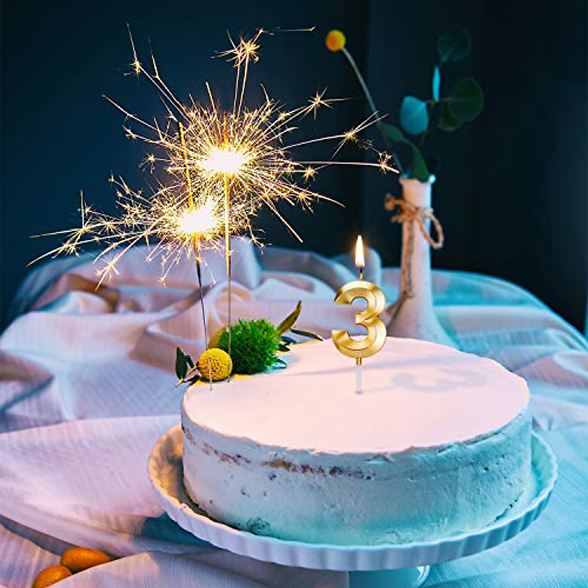 LUTER Gold 3D Diamond Shape Happy Birthday Cake Candles with Fold Design Number Candles Number 7 Birthday Candle Cake Topper Decoration for Party Kids Adults