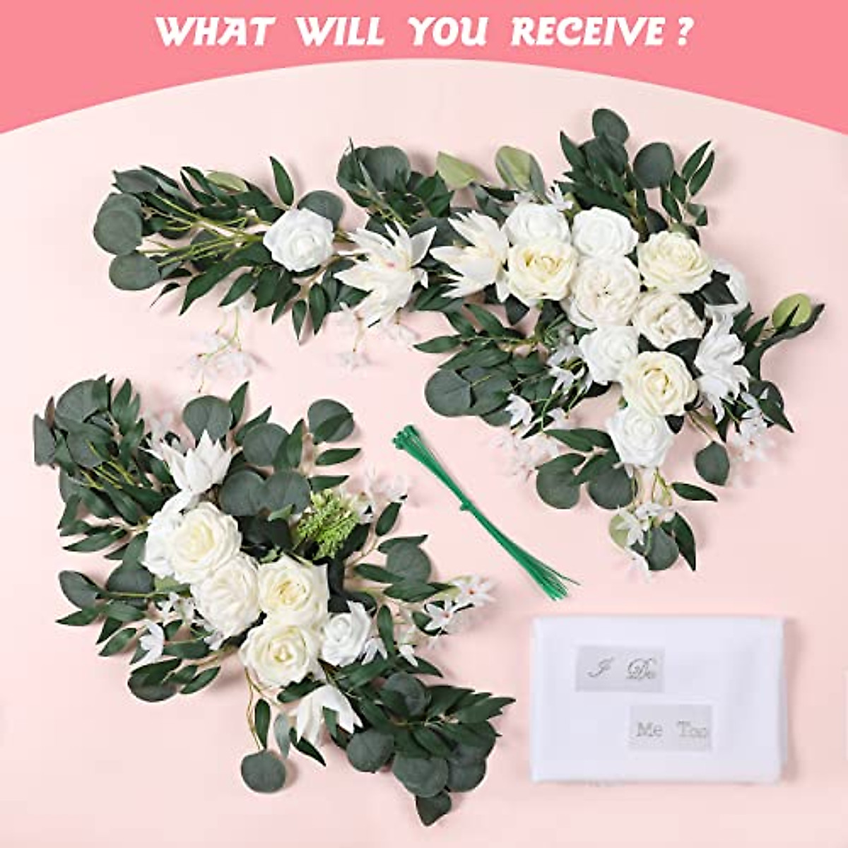 SOJOCK Artificial Wedding Arch Flowers Kit, 2 Pcs Floral Arrangement, 1 Pcs Fabric Drap, for Wedding Ceremony Bouquets and Reception Backdrop Decoration,DIY Garden Craft Art Decoration