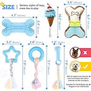 BAEJMJK 6 Pack Puppy Teething Toys Blue Small Breed Dog Chew Toys with Rope Cute Plush Squeaky Dog Toys Soft Rubber Puppy Toys Set for Cleaning Teeth Interactive Pet Doggy Bone Toys