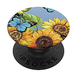 Sunflower and Butterfly Floral Pattern Phone Popper PopSockets Swappable PopGrip