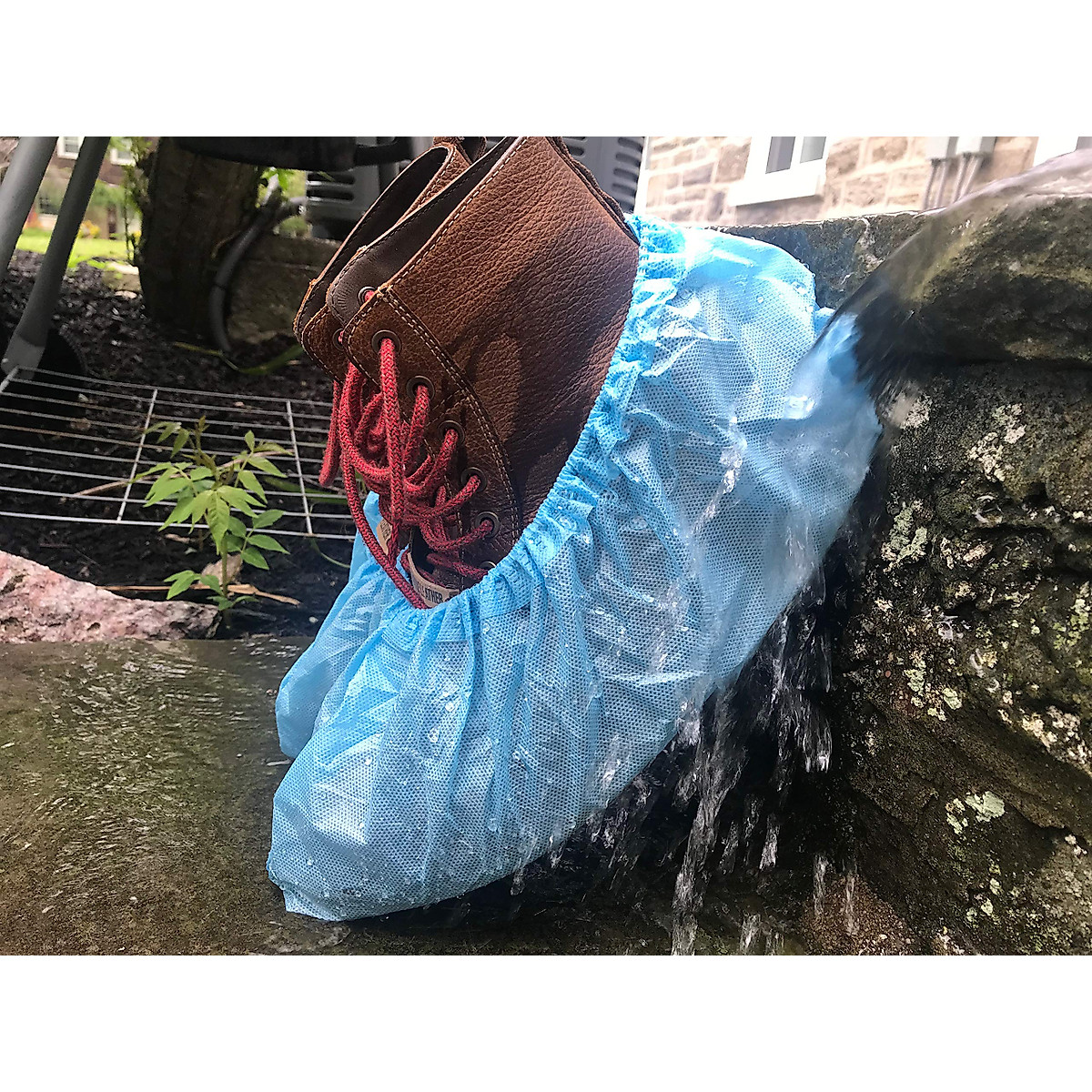 G & F Products X-Large WaterProof Premium 100 Pack (50 Pairs) Disposable Boot & Shoe Covers - Durable, Non-slip, Non-toxic, Recyclable, Blue, Stretchable Fits US Men Size 11 and UP