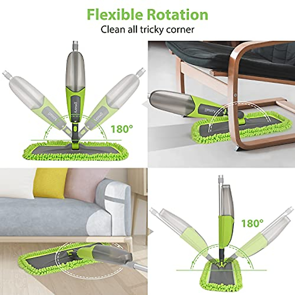 Spray Mop for Floor Cleaning Microfiber Mop Wet Dust Mop with 6 Reusable Washable Microfiber Pads and 610ML Refillable Bottle Dry Wet Kitchen Mop for Hardwood Laminate Tile Floor Cleaner Household