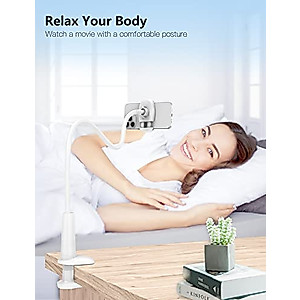 Tryone Gooseneck Phone Holder Stand for Bed Flexible Arm Adjustable Cell Phones Mount Clamp on Desk Bedframe Compatible with iPhone 14 Pro Max 13 12 11 X SE Series/Samsung S22 or Other 4"-7" Devices