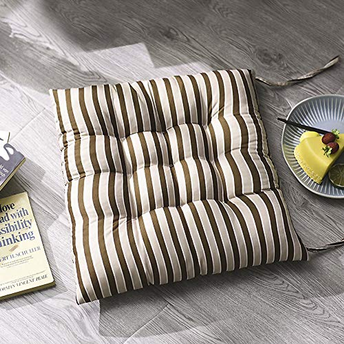 Scorpiuse 4 Pack Chair Pads 15.7"x 15.7" Striped Style Soft Seat Cushions for Dining Kitchen Living Room Office Chair Den (Coffee)