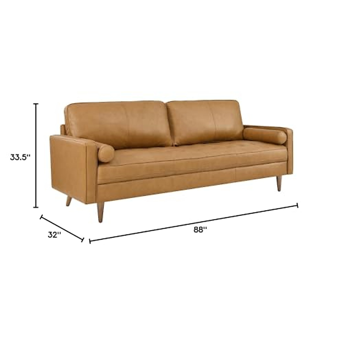 Modway Valour 88" Modern Style Leather and Dense Foam Sofa in Tan Finish
