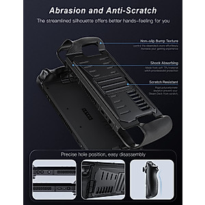 Benazcap Case for Steam Deck OLED 2023/Steam Deck 2021, Impact Resistant Grip Case with Built-in Kickstand, Compatible with Valve Steam Deck Console, Black