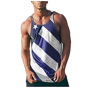 GDJGTA Summer Vest for Men Leisure 4th of July Flag 3D Digital Printing Lndependence Day Sports Sleeveless Tank Top Tee Blouse