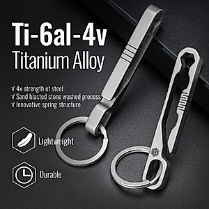 KeyUnity KM07 Titanium Keychain Pocket Clip, 2-in-1 Key Ring Holder for Belt with Hex Bit Driver, Portable Hanging Buckle for Men & Women Everyday Carry (Sandblasted)