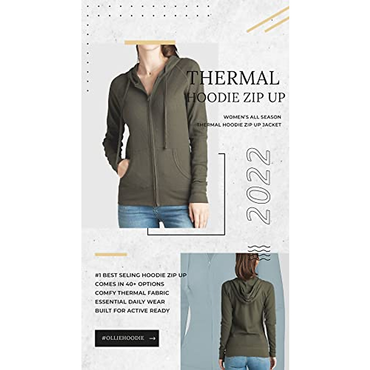 OLLIE ARNES Women's Thermal Long Zip Up Hoodie Jacket Sweatshirt Charcoal L