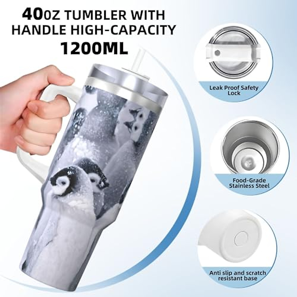 HULIBIN Cute penguin1 Print Double Deck Stainless Steel Travel Coffee Cup With Lid 40 Oz Ice Bully Cup