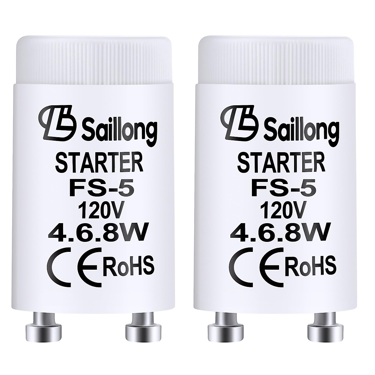 Saillong 2 Pack Upgraded Aluminum Housing Fluorescent Starter with 4-40W Preheat Fluorescent Lamps, CE Certified Fluorescent Tube Neon Starter Use in 110-130V (Compatible with FS-5)