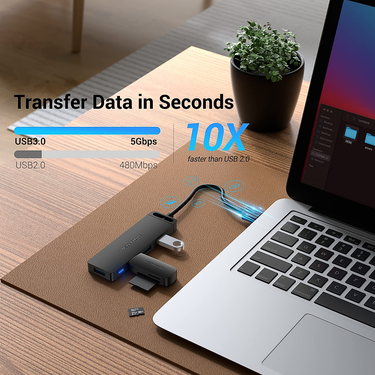 VENTION 4-Port USB 3.0 Hub and USB Extension Cable 6.6FT