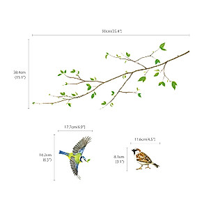 DECOWALL SG-2111 Birds on Tree Branch Wall Decals Flying Bird Green Leaves Stickers Removable for Kids Nursery Bedroom Living Background Room Home Decor Art DIY