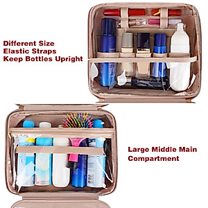 MATEIN Travel Toiletry Bag for Women, 9L Faux Leather Hanging Makeup Bag with Metal Snap Handle, Large Waterproof Cosmetic Storage Multiple Traveling Organizer for Toiletries Accessories, Pink